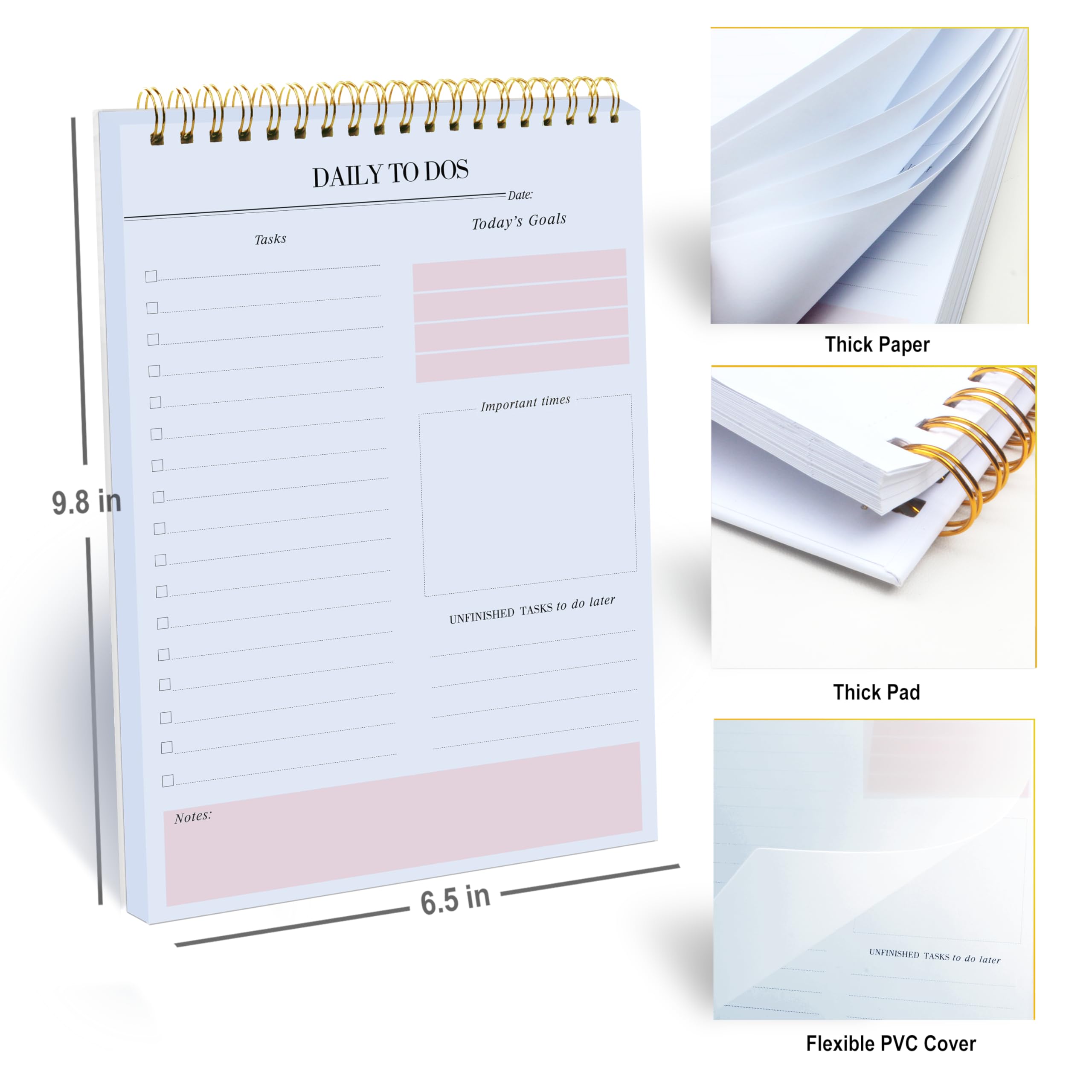 Daily to Do Notepads - Task Checklist planner, Time Management planner, To Do lists, Organizer with Today's Goals, Notes, 52 Undated Agenda Tear-off Sheets, 6.5 x 9.8 inches ( Pink )