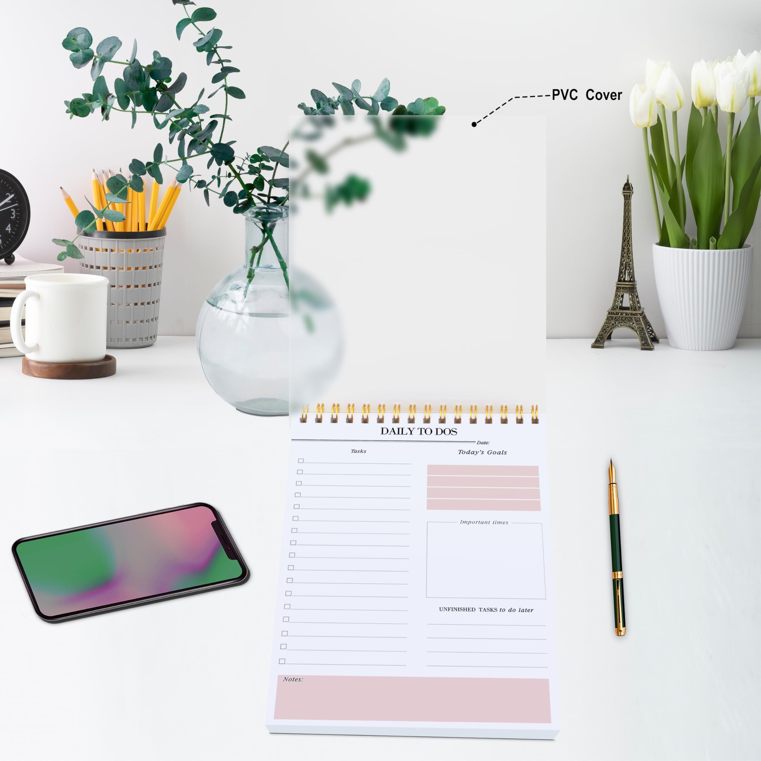 Daily to Do Notepads - Task Checklist planner, Time Management planner, To Do lists, Organizer with Today's Goals, Notes, 52 Undated Agenda Tear-off Sheets, 6.5 x 9.8 inches ( Pink )