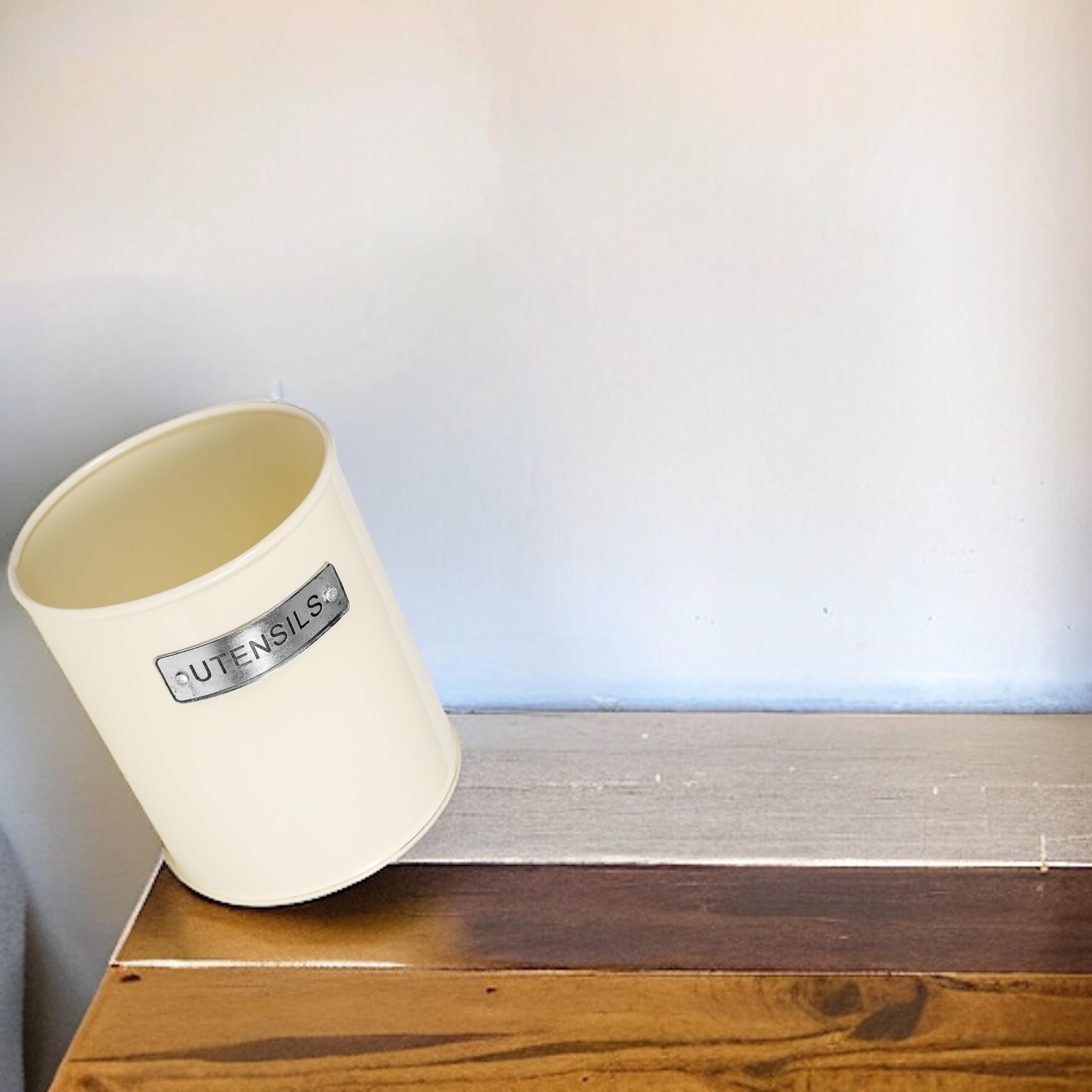 Farmhouse Kitchen Utensil Holder Large Utensil Organizer - Utensils Holders Crock with Sturdy Rustic Farmhouse Countertop Decor, Utensil Storage Caddy Organizer, Off White - 5.5 x 6 Inches