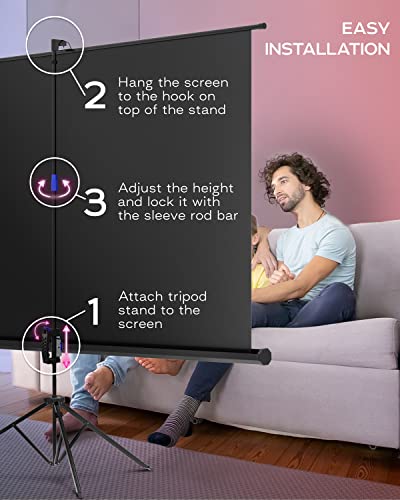 Projector Screen with Stand 100 inch - Indoor and Outdoor Projection Screen for Movie or Office Presentation - 16:9 HD Premium Wrinkle-Free Tripod Screen for Projector with Carry Bag and Tight Straps