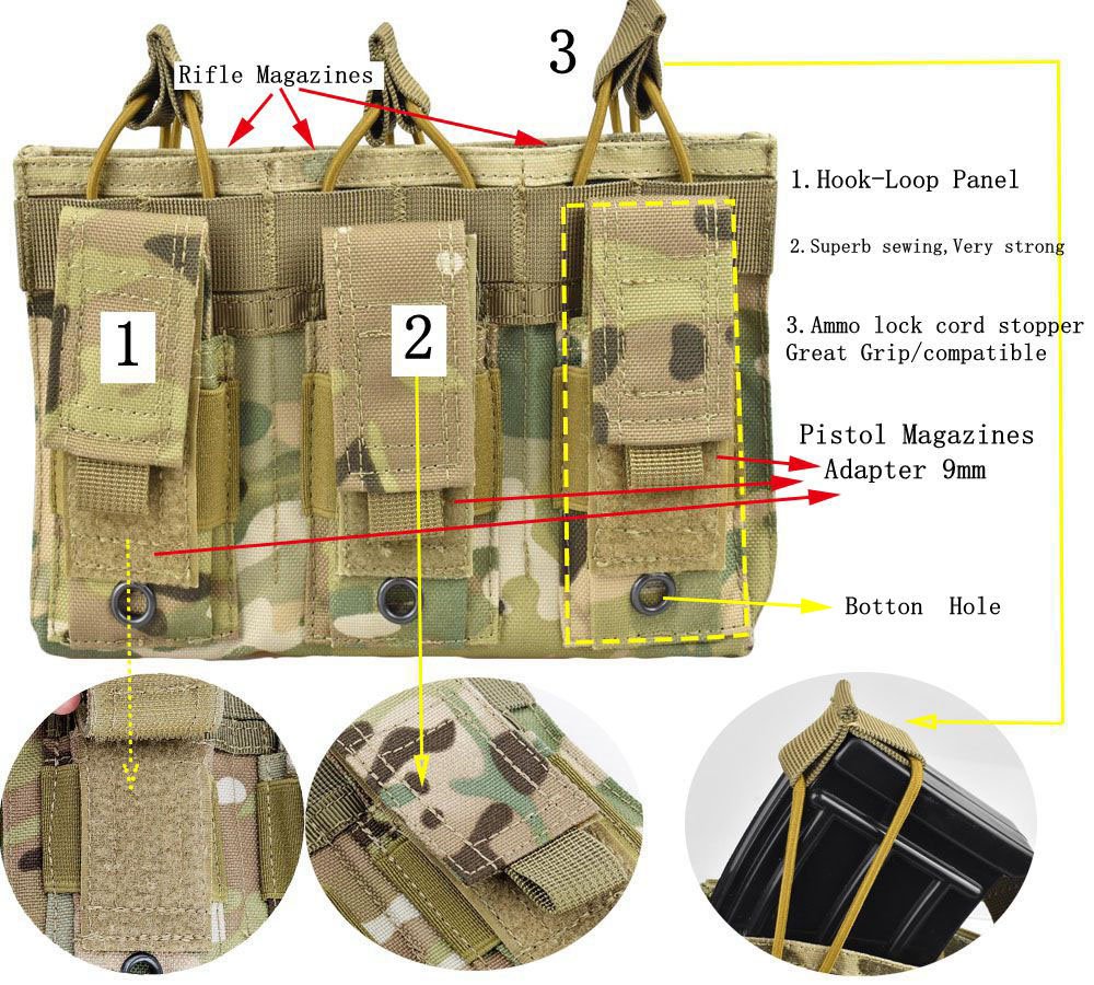 JFFCESTORE Upgraded Version Triple Mag Pouch Kangaroo Magazine Pouch Holds M4/M16 Mag (Triple Multicam)