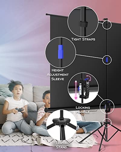 Projector Screen with Stand 100 inch - Indoor and Outdoor Projection Screen for Movie or Office Presentation - 16:9 HD Premium Wrinkle-Free Tripod Screen for Projector with Carry Bag and Tight Straps