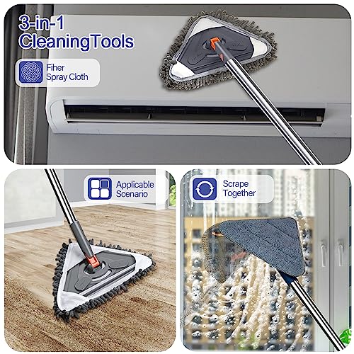 85 Inch Wall Cleaner Mop with Long Handle, 360° Rotatable Wall Washer Cleaner Tool Dust Mop with Extension Pole 25" to 85", Baseboard Wall Mop for Window Cleaning Ceiling Floor (Grey)