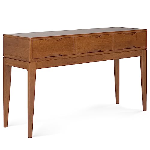 SIMPLIHOME Harper Solid Hardwood 54 Inch Wide Mid Century Modern Console Sofa Table in Teak Brown, for The Living Room Entryway and Bedroom