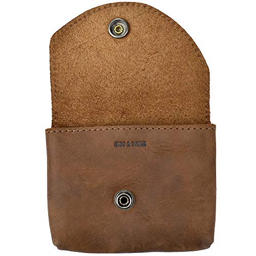 Hide & Drink, Rectangular Cash Holder, Earphone Pouch, Card Case, Vintage Pouch, Everyday Accessories, Full Grain Leather, Handmade, Bourbon Brown