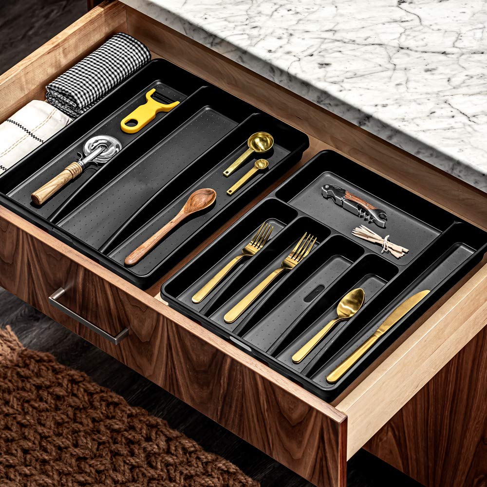 madesmart Utensil Tray-CARBON COLLECTION 3 Compartments, Soft-Grip Lining & Non-Slip Feet & BPA-Free, Large