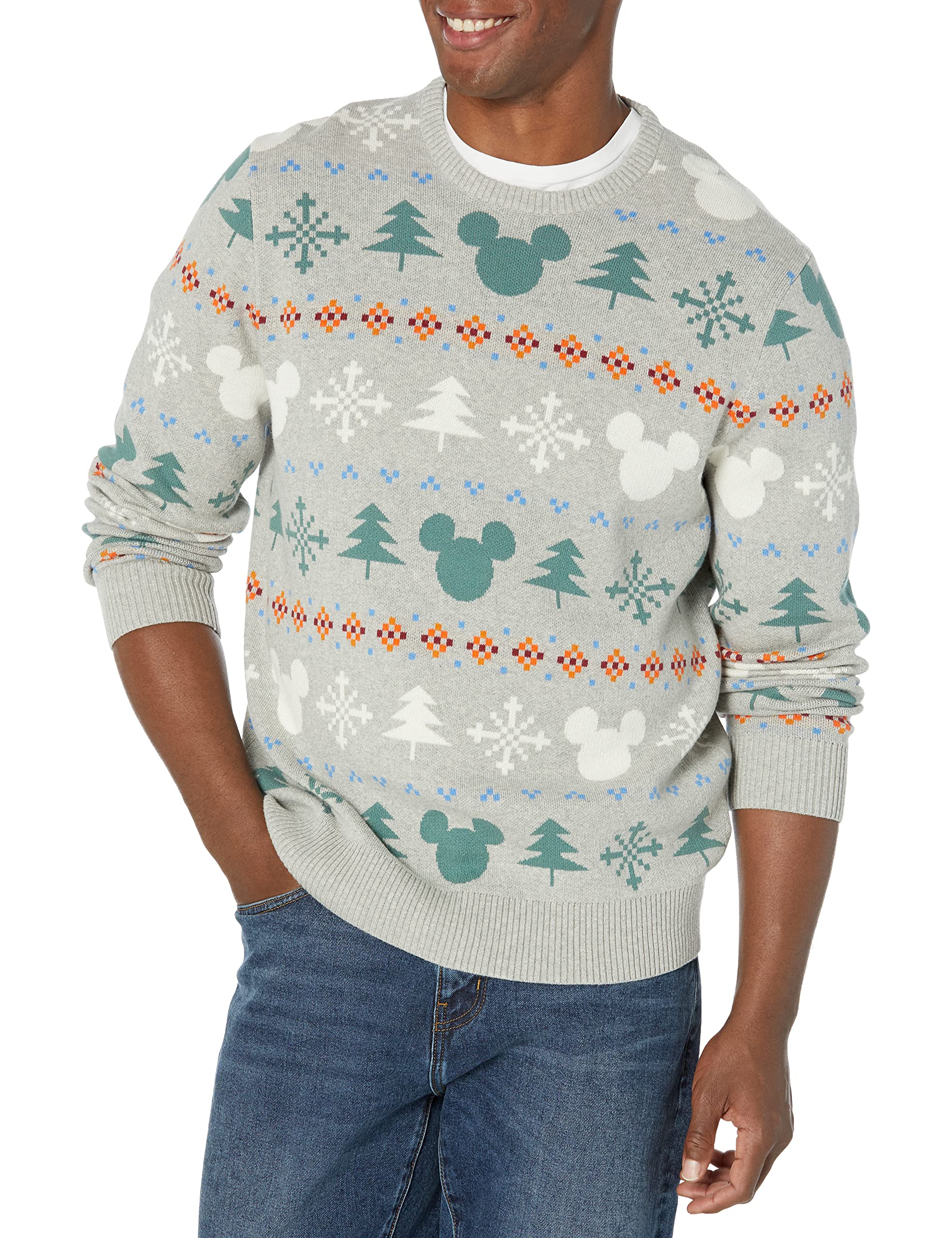 Amazon Essentials Disney | Marvel | Star Wars Men's Crew Sweaters, Mickey Fair Isle - Mens, X-Large