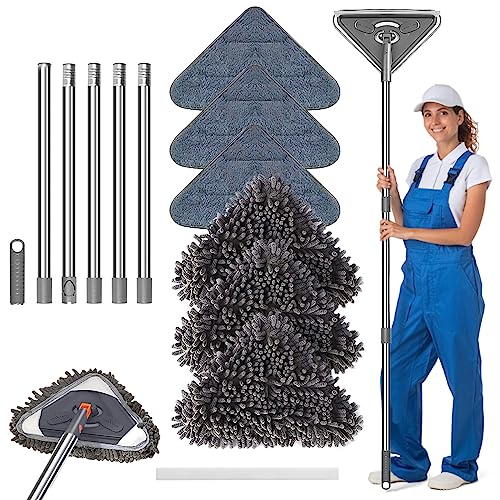 85 Inch Wall Cleaner Mop with Long Handle, 360° Rotatable Wall Washer Cleaner Tool Dust Mop with Extension Pole 25" to 85", Baseboard Wall Mop for Window Cleaning Ceiling Floor (Grey)