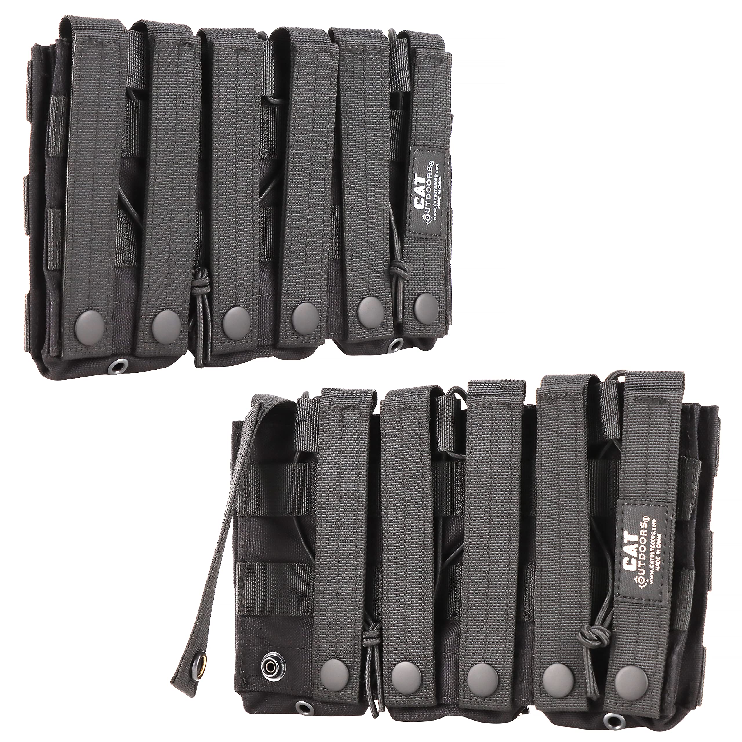 CAT Outdoors Molle Mag Pouch - Double/Triple Holder for AR 15 M4 M16 AK 5.56 308 Type Airsoft Ammo Rifle - Open-Top Tactical MOLLE Magazine Pouches - 3 Mag Pouch Carrier (Triple-Camo)