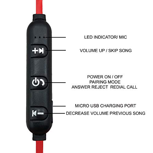 Acuvar Wireless Magnetic Rechargeable Ear Buds, in line mic, Volume, Play/Pause Controls (Gold/Red)
