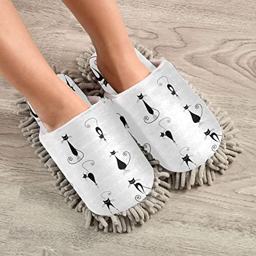 Black Cats Mop Slippers Shoes Cover for Floor Cleaning Washable Hair Dust Dirty Cleaners Microfiber Mop Socks for House Office Kitchen