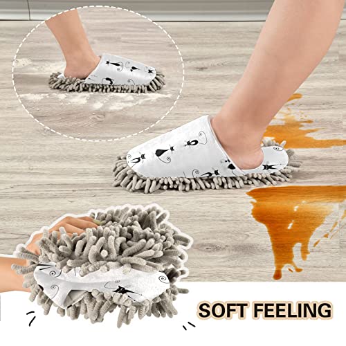Black Cats Mop Slippers Shoes Cover for Floor Cleaning Washable Hair Dust Dirty Cleaners Microfiber Mop Socks for House Office Kitchen