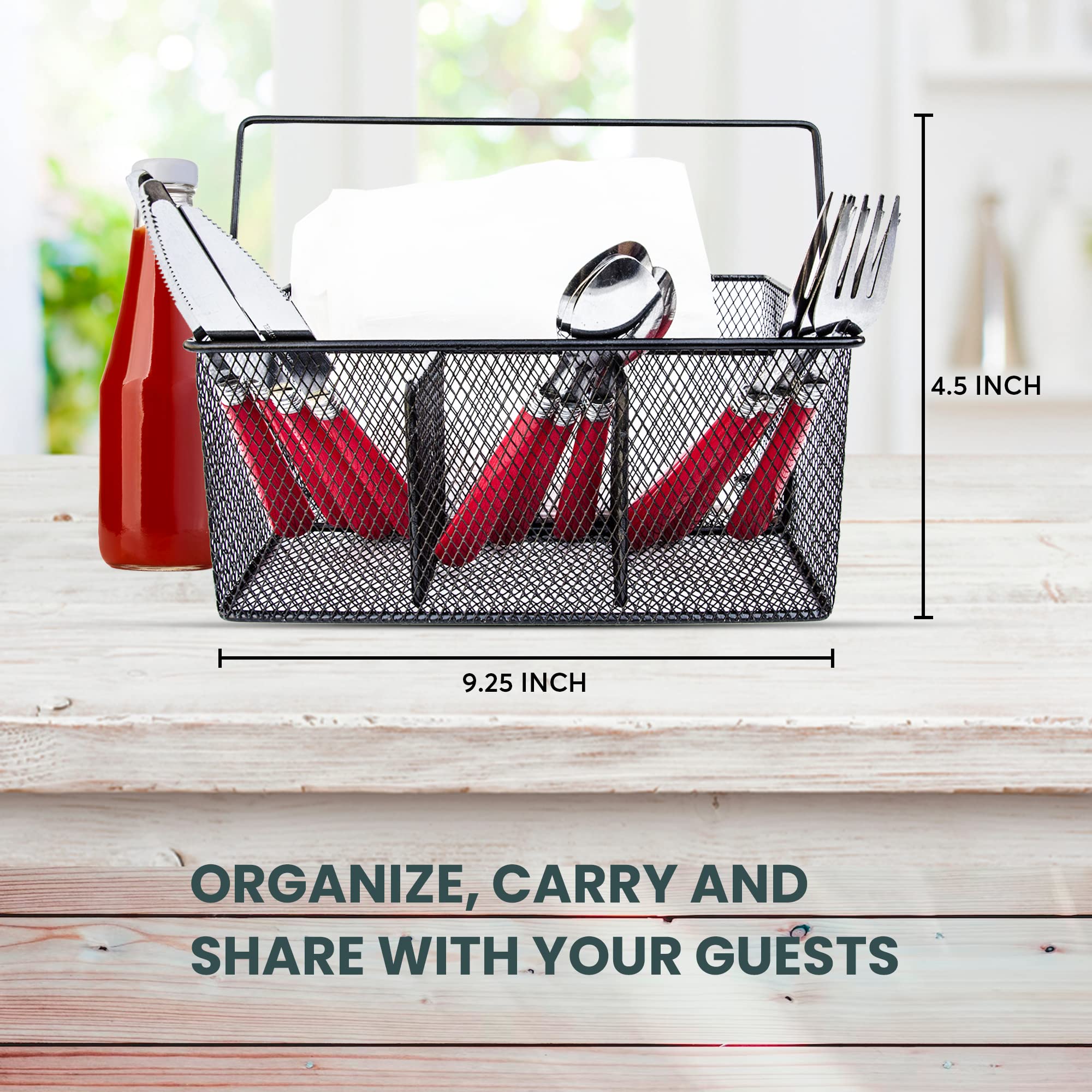 Maypes Utensil Caddy -Silverware Caddy for Parties, Spoon Holder, Buffet Organizer for Condiments, Napkin, Forks, Knives -Stainless Steel Flatware Caddy for Home, Picnics or Entertaining Evens (Black)