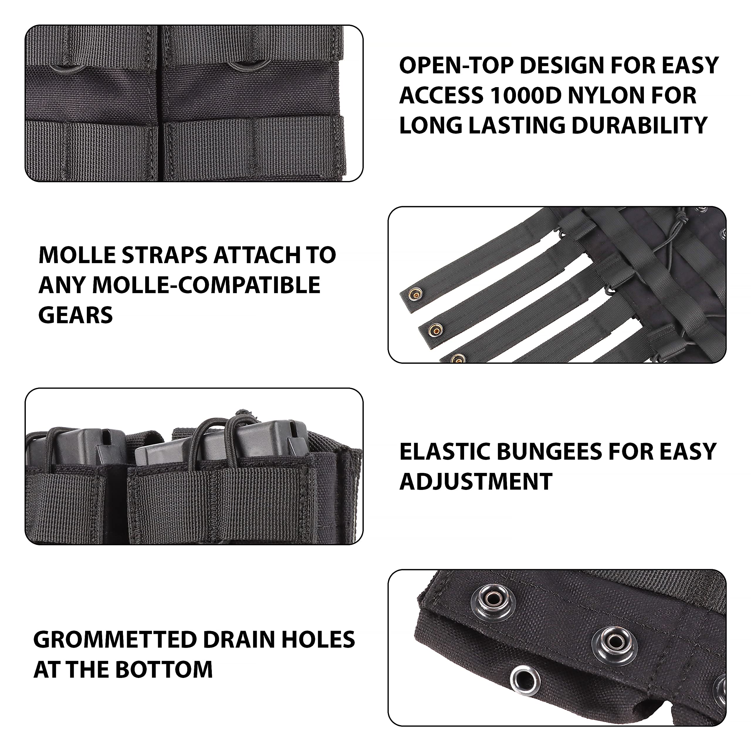CAT Outdoors Molle Mag Pouch - Double/Triple Holder for AR 15 M4 M16 AK 5.56 308 Type Airsoft Ammo Rifle - Open-Top Tactical MOLLE Magazine Pouches - 3 Mag Pouch Carrier (Triple-Camo)