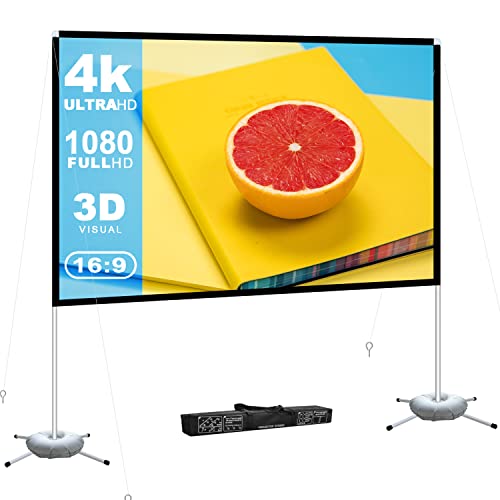 Projector Screen with Stand, 100 inch Projector Screen 16:9 Portable Outdoor Projection Screen 4K HD Movie Projection Screen with Carry Bag for Home Theater Indoor Party Camping