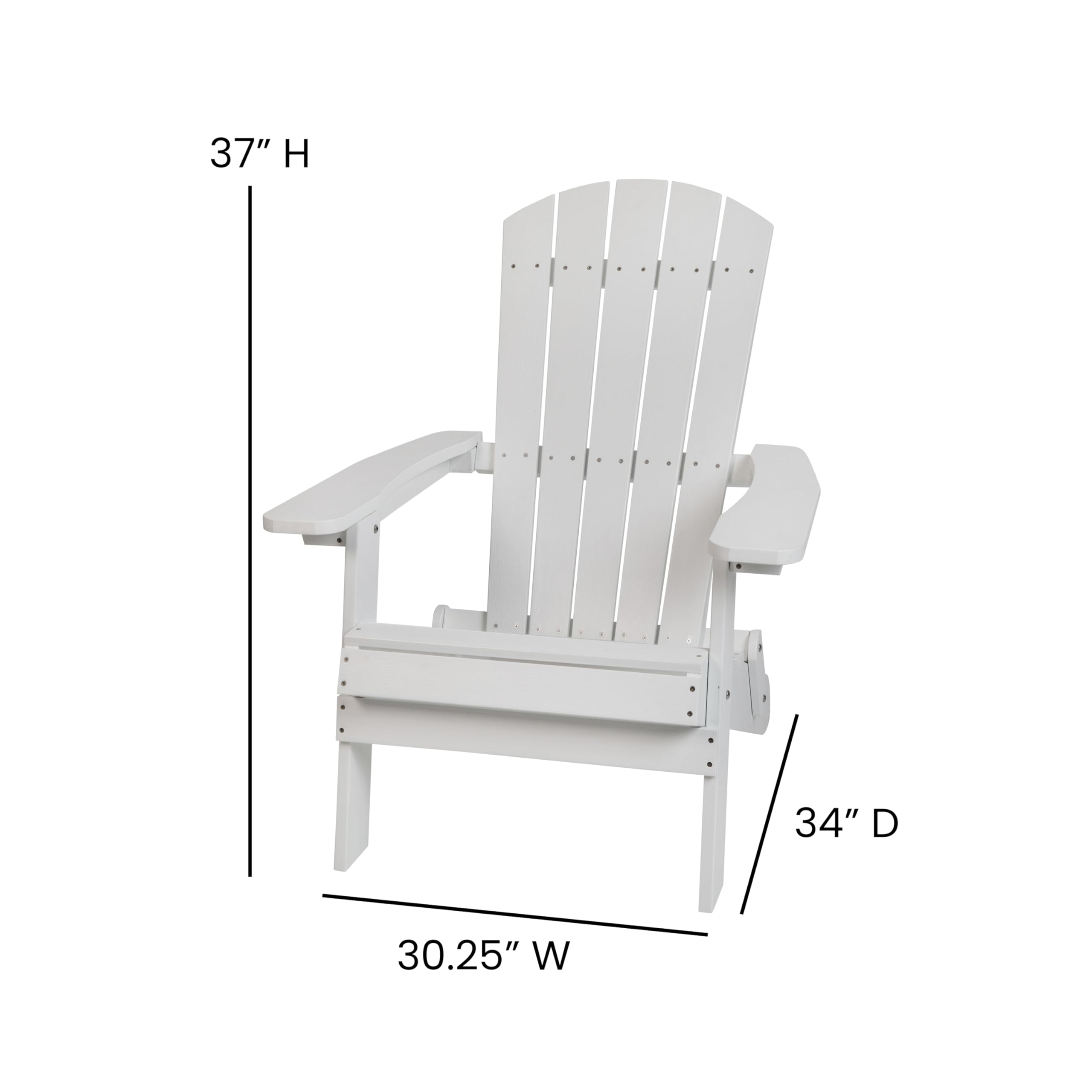 BizChair Set of 2 Folding Adirondack Chairs with Cushions - White Poly Resin Frame - Teal All-Weather Cushions - Indoor/Outdoor Use