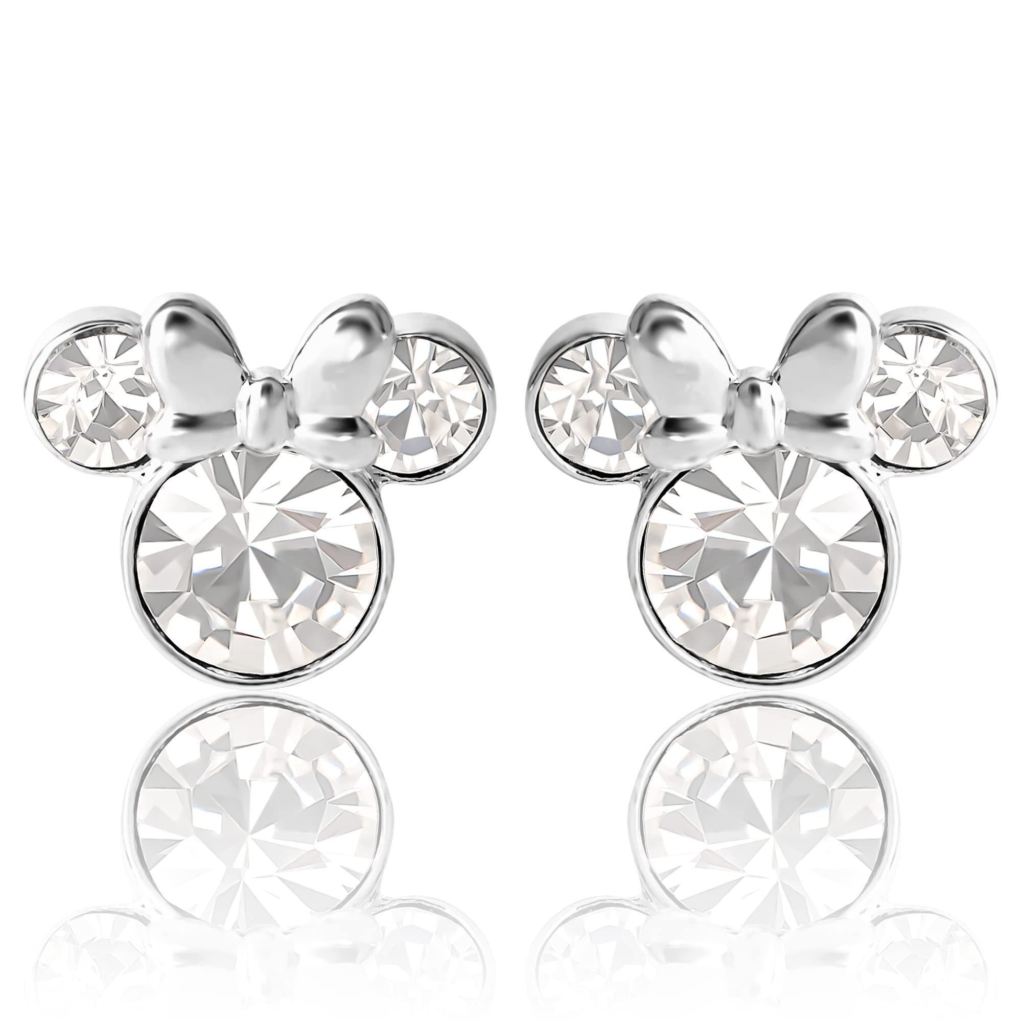 Brass Disney Womens Minnie Mouse April Birthstone Stud Earrings - Minnie Mouse Earrings - Disney Jewelry (April-Clear Crystal)
