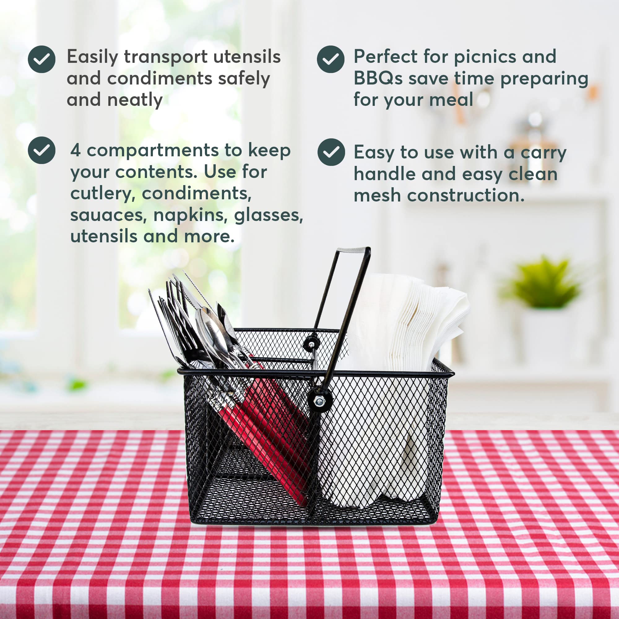 Maypes Utensil Caddy -Silverware Caddy for Parties, Spoon Holder, Buffet Organizer for Condiments, Napkin, Forks, Knives -Stainless Steel Flatware Caddy for Home, Picnics or Entertaining Evens (Black)