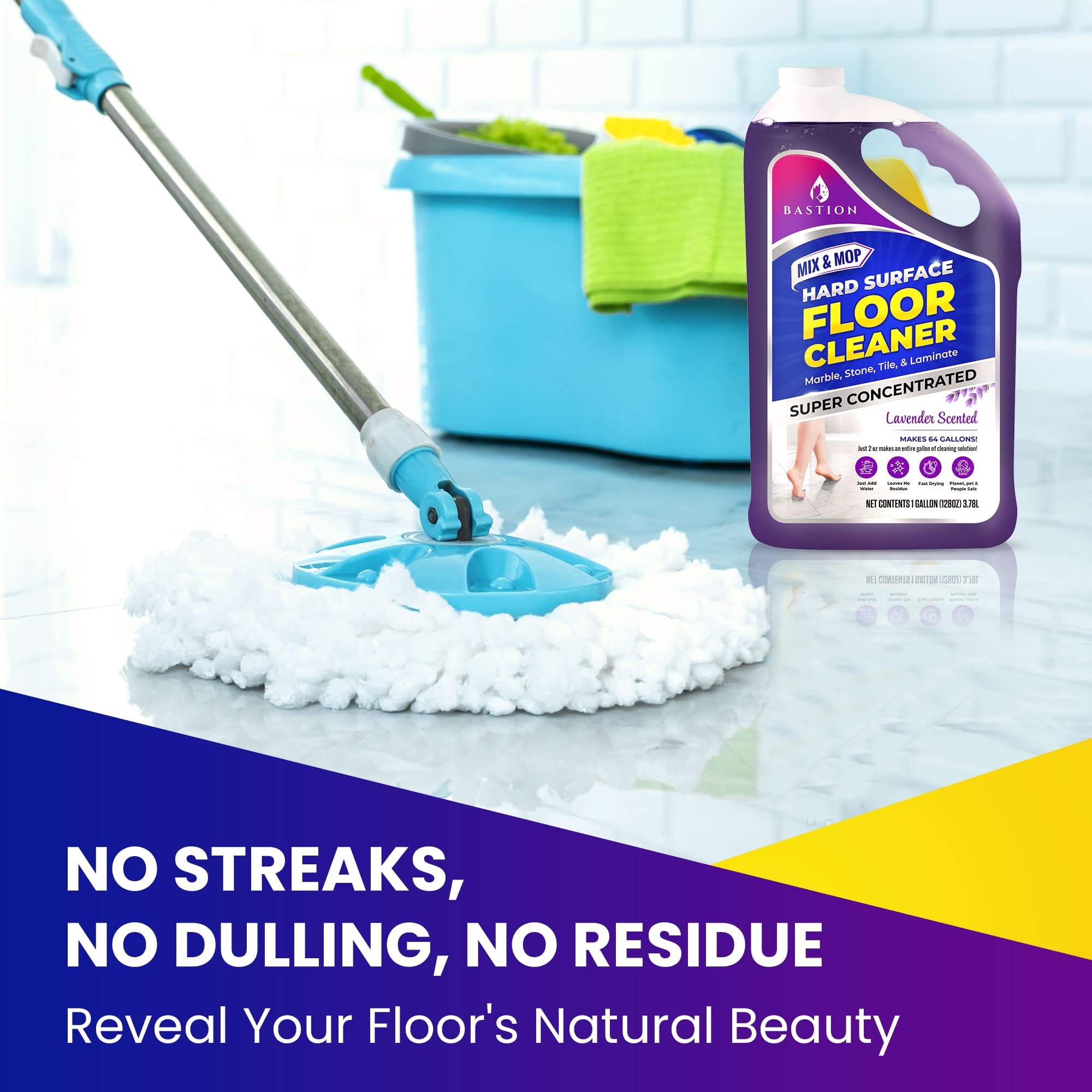 Surface Floor Cleaner Concentrate - Marble, Stone, Tile, Vinyl, Laminate, Linoleum - Multi-use - Super-Concentrated - Safe & Gentle - Removes Dirt, Stains, Odors - Lavender Scent - 1 Gallon (128 oz.)
