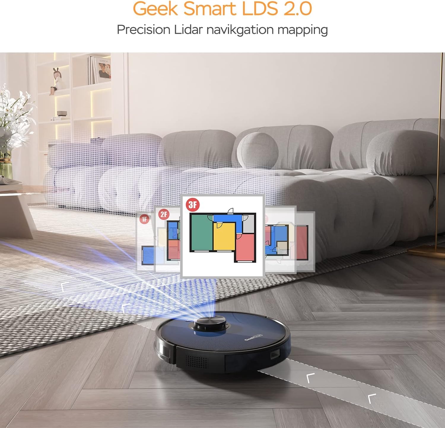 Geek Smart Robot Vacuum Cleaner and Mop L7, LDS Navigation, Wi-Fi Connected APP, Selective Room Cleaning, MAX 2700 PA Suction, Blue Ideal for Pets and Larger Home