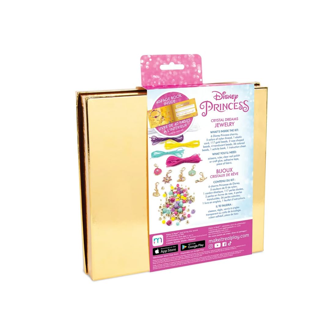 Make It Real Disney Princess Crystal Dreams Jewelry Kit - DIY Bead & Charm Bracelet Set with Swarovski Crystals, Includes Supplies & Exclusive Princess Book - Create 6 Bracelets, Ages 8