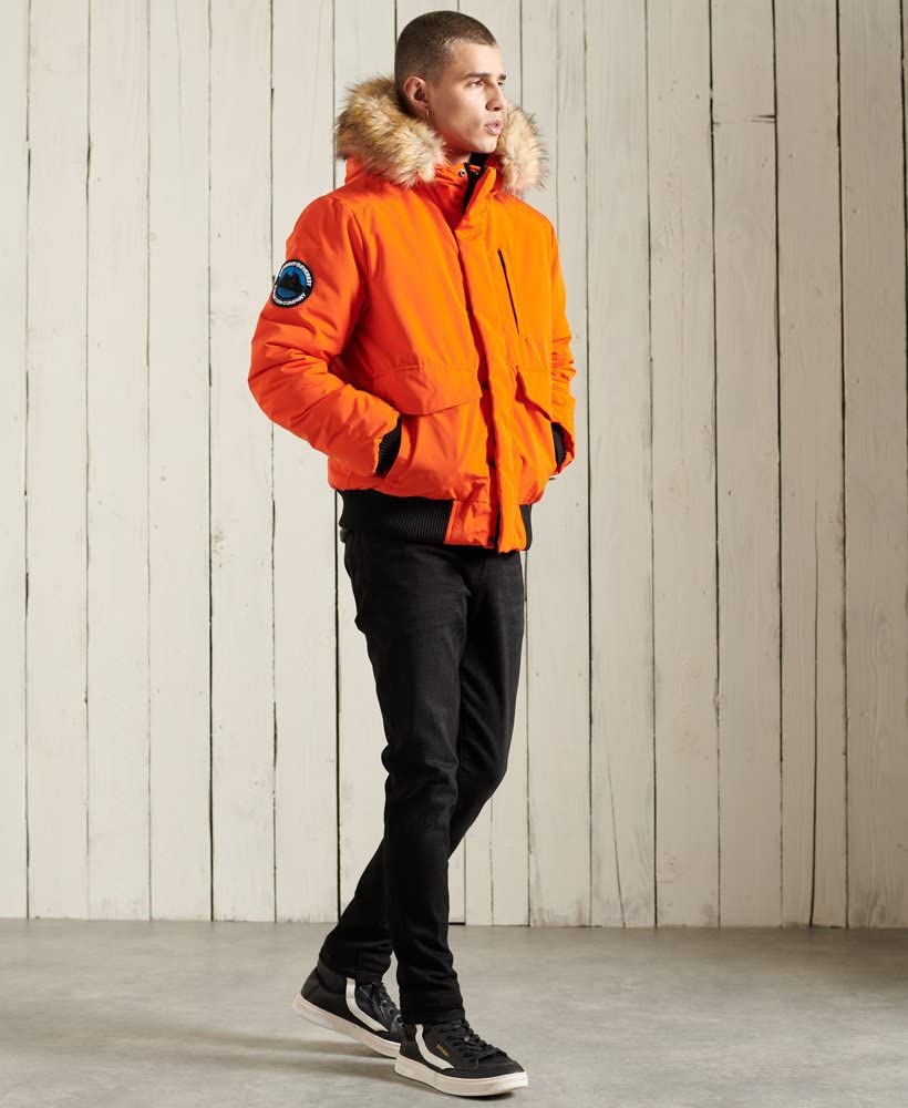 Superdry Mens Everest Bomber Jacket, Zip And Popper Fastening Orange Size M
