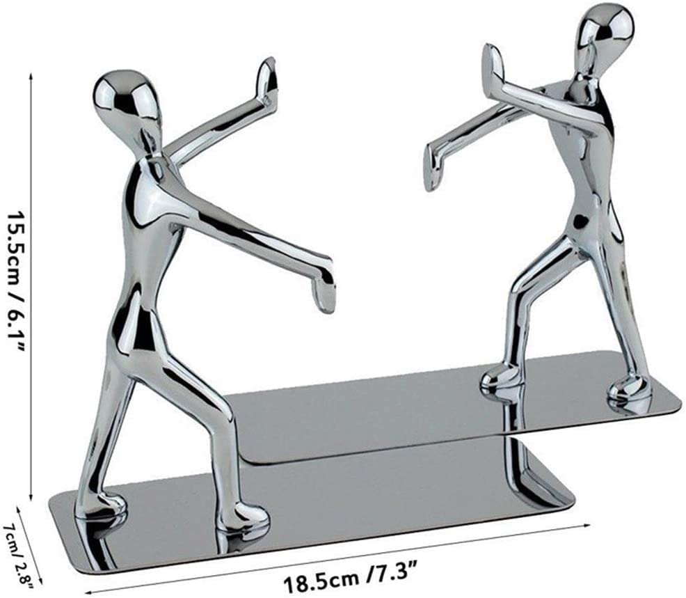 Sujetalibros Book Ends Kung Fu Man Bookends 1 Pair Stainless Steel Non Skid Book Ends for Shelf Heavy Duty Desktop Bookshelf Home Office Library Decoration Book Storage Organizer Book Stopper