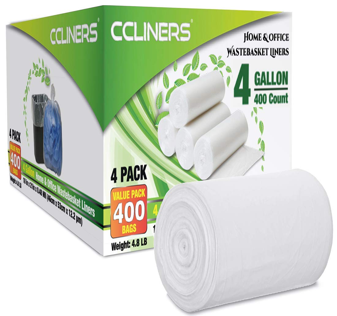 4 Gallon (15 Liter) Trash Bag (400 Count) Small Bathroom 4 Gallon Garbage Bags Clear Plastic Wastebasket Trash Can Liners for Home and Office Bins (400 Count)
