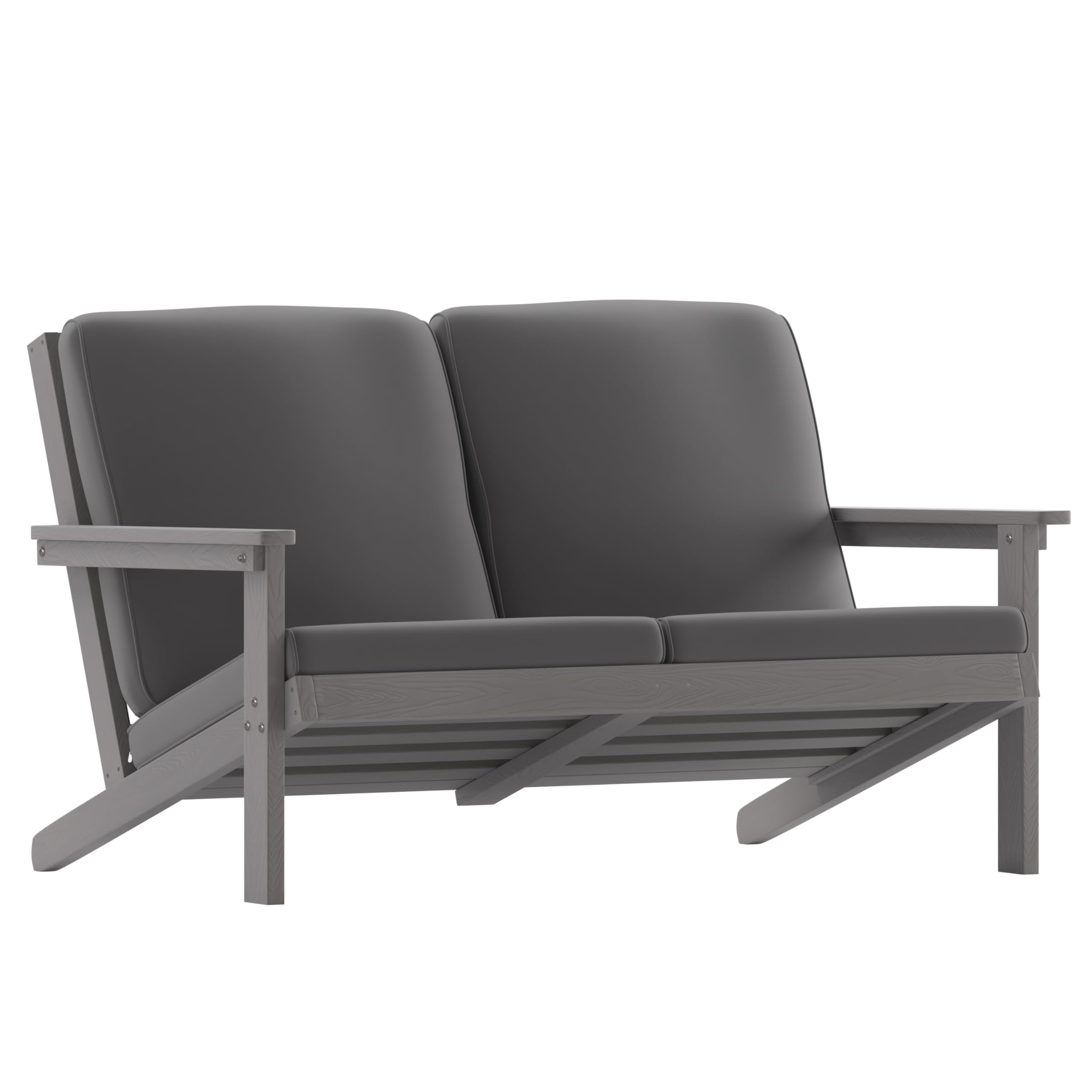 Merrick Lane Riviera Adirondack Style Deep Seat Patio Loveseat with Cushions - Gray Poly Resin Frame - Gray All-Weather Cushions - Indoor/Outdoor