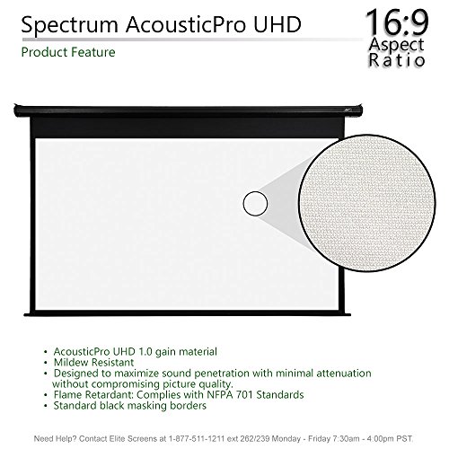EliteProjector Screens Spectrum AcousticPro UHD 135" Diag. 16:9, Moiré-Free Electric Motorized Sound Transparent Perforated Weave 4K Ready Drop Down Projector Screen, ELECTRIC135H-AUHD
