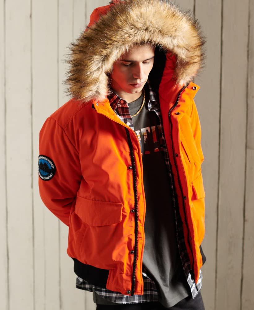 Superdry Mens Everest Bomber Jacket, Zip And Popper Fastening Orange Size M