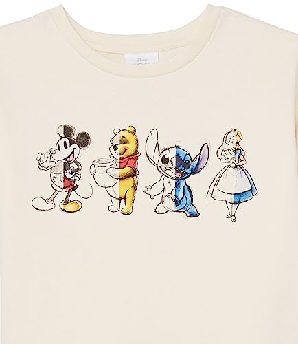 Disney Girls D100 Character French Terry - Mickey, Stitch, Winnie The Pooh, Alice Tee & Short Set, Ivory, 3T US