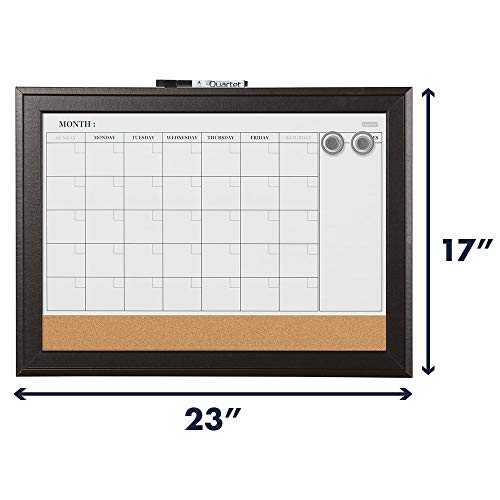 Quartet Combination Magnetic Whiteboard Calendar & Corkboard, 17" x 23" Combo Dry Erase White Board & Cork Bulletin Board, Perfect for Office, Home School Message Board, Black Frame (79275)