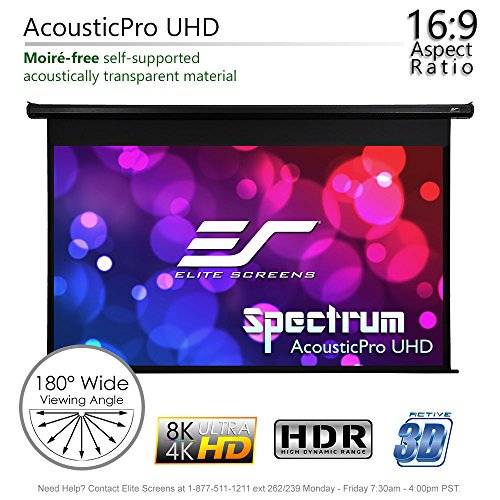 EliteProjector Screens Spectrum AcousticPro UHD 135" Diag. 16:9, Moiré-Free Electric Motorized Sound Transparent Perforated Weave 4K Ready Drop Down Projector Screen, ELECTRIC135H-AUHD