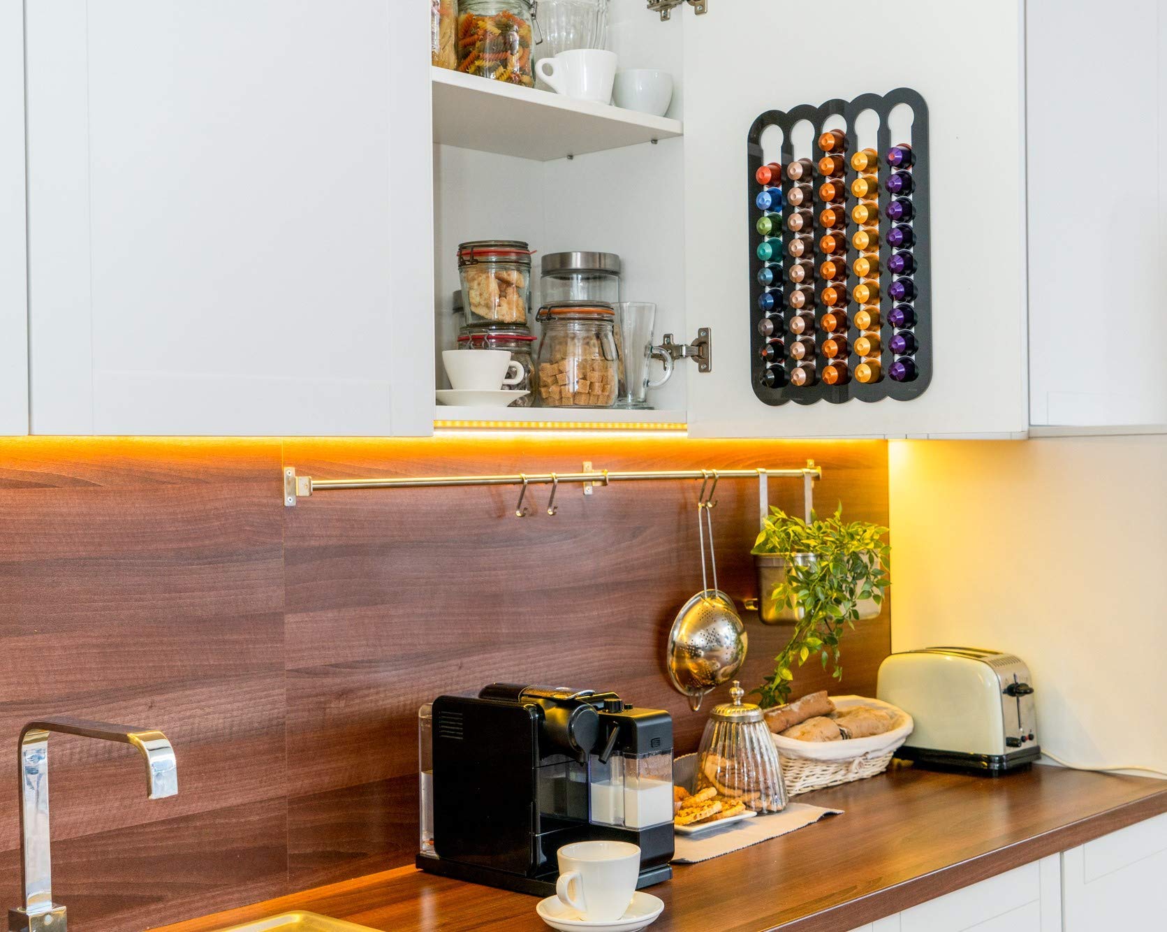Demi's Home Adhesive Coffee Pod Holder for Nespresso Original Capsules (Measure Before Purchase) - Suitable to be Mounted Inside/Under the Cabinet or on the Wall (Black)