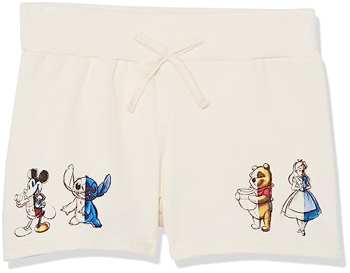 Disney Girls D100 Character French Terry - Mickey, Stitch, Winnie The Pooh, Alice Tee & Short Set, Ivory, 3T US