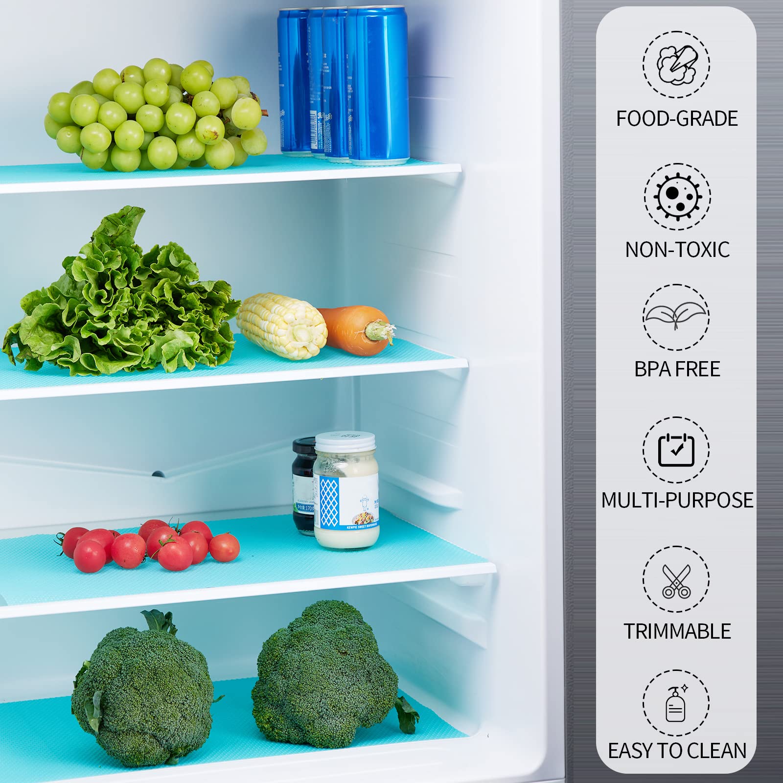 8 Pcs Refrigerator Liners Refrigerator Mats,Washable Mats for Glass Shelves,Kitchen Home Refrigerator Accessories for Drawer Table Placemats(Blue