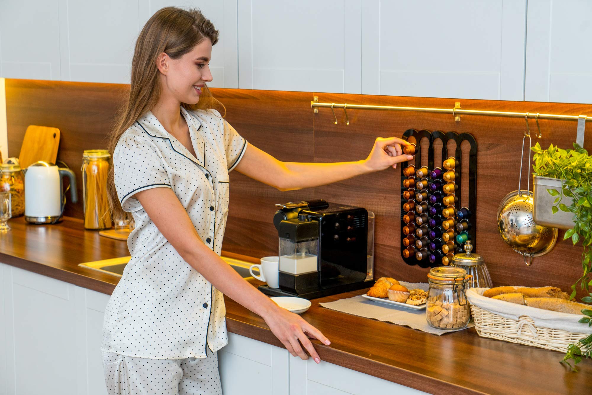Demi's Home Adhesive Coffee Pod Holder for Nespresso Original Capsules (Measure Before Purchase) - Suitable to be Mounted Inside/Under the Cabinet or on the Wall (Black)