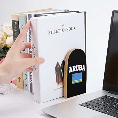 Aruba Flag Wood Book Ends for Shelves Non-Skid Bookend Book Stand Book Holder Stopper for Home Office School