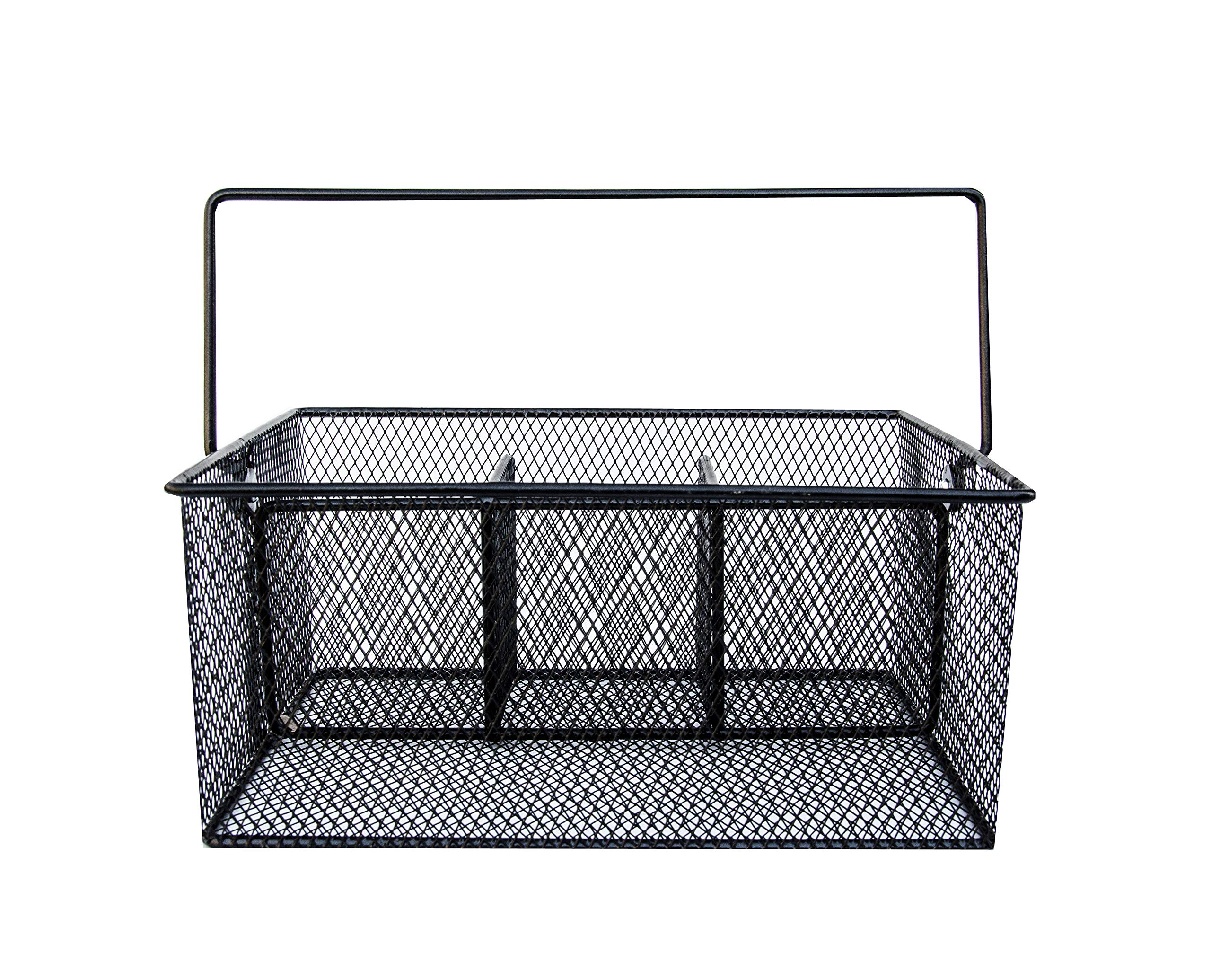 Maypes Utensil Caddy -Silverware Caddy for Parties, Spoon Holder, Buffet Organizer for Condiments, Napkin, Forks, Knives -Stainless Steel Flatware Caddy for Home, Picnics or Entertaining Evens (Black)
