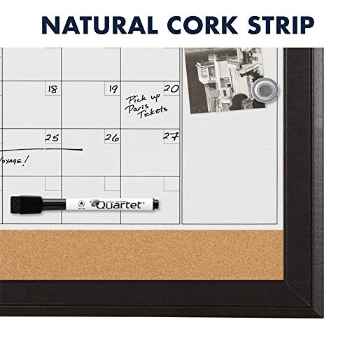Quartet Combination Magnetic Whiteboard Calendar & Corkboard, 17" x 23" Combo Dry Erase White Board & Cork Bulletin Board, Perfect for Office, Home School Message Board, Black Frame (79275)