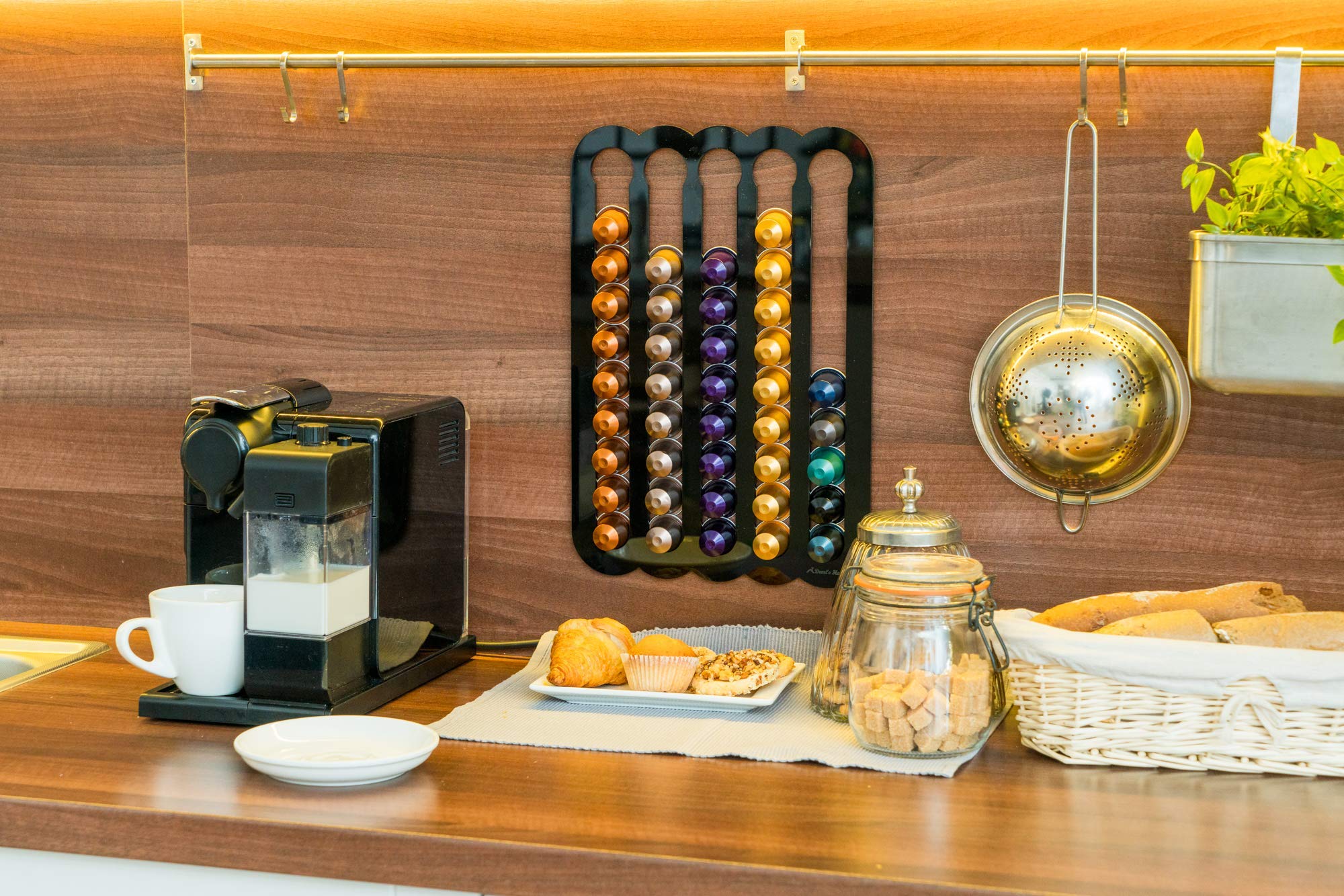 Demi's Home Adhesive Coffee Pod Holder for Nespresso Original Capsules (Measure Before Purchase) - Suitable to be Mounted Inside/Under the Cabinet or on the Wall (Black)