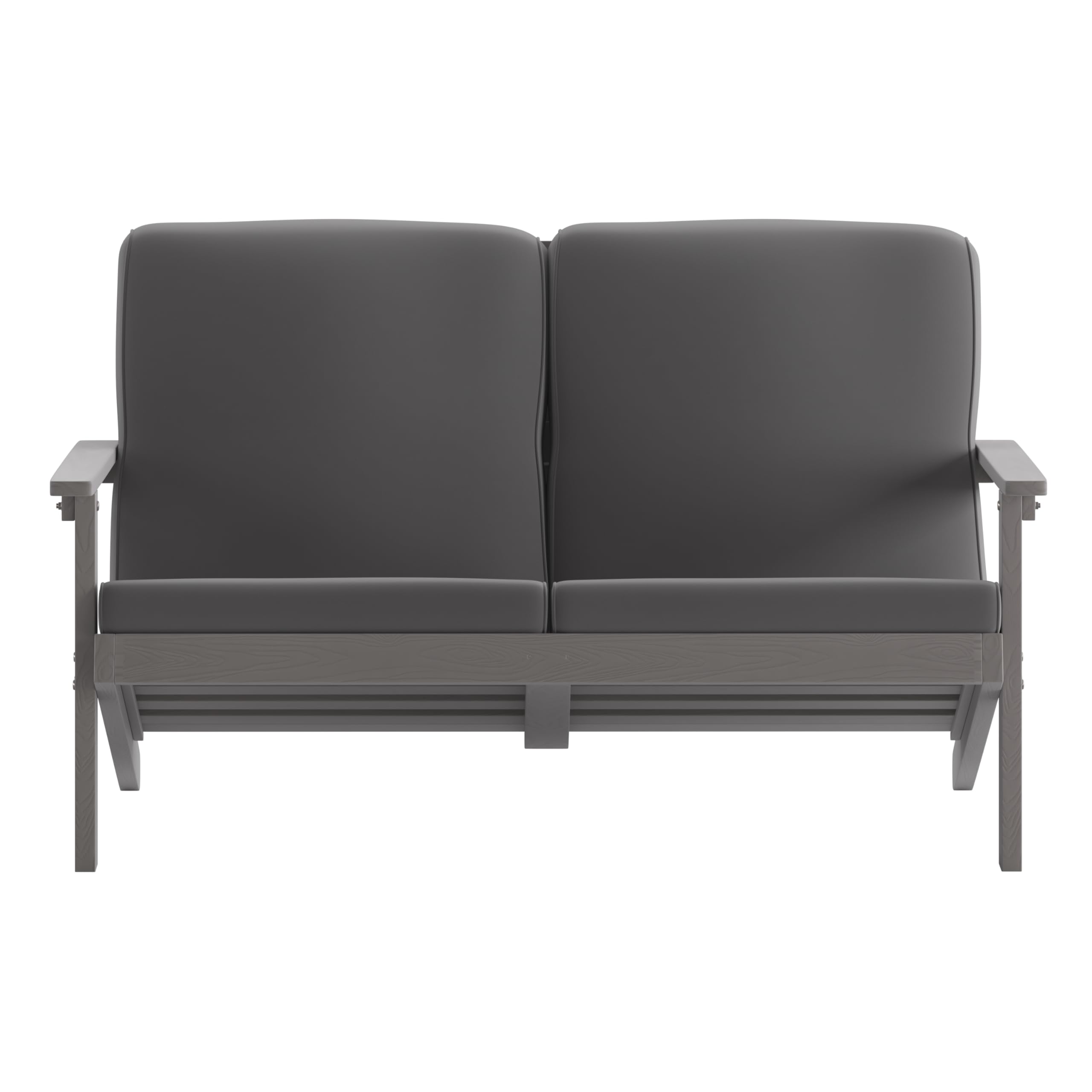 Merrick Lane Riviera Adirondack Style Deep Seat Patio Loveseat with Cushions - Gray Poly Resin Frame - Gray All-Weather Cushions - Indoor/Outdoor