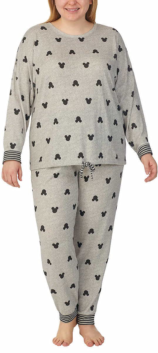 Disney Womens 2 Piece Cozy Pajama Set (Gray Mickey Mouse, Medium)