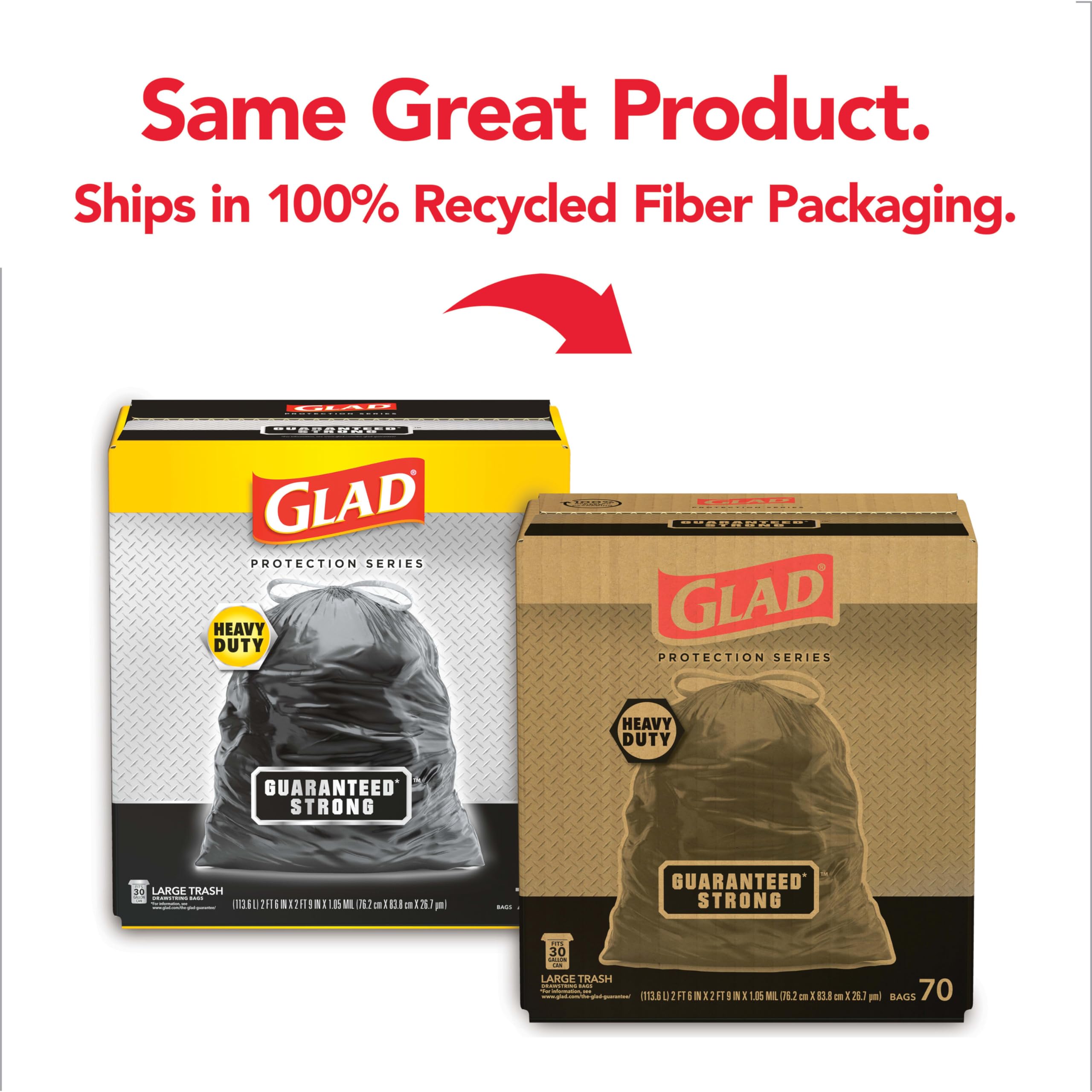 Glad Guaranteed Strong Large Drawstring Trash Bags, 30 Gal, 70 Ct, Pack May Vary