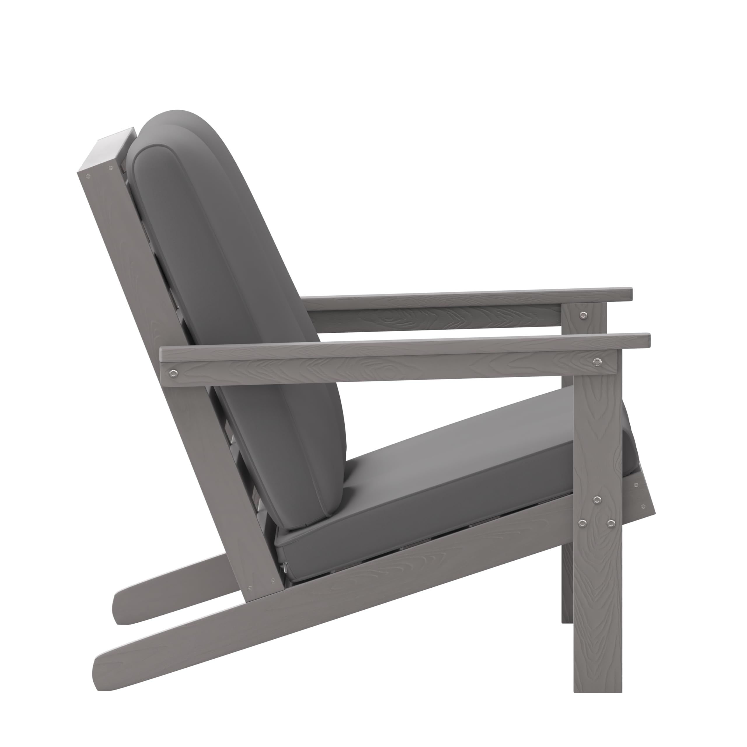 Merrick Lane Riviera Adirondack Style Deep Seat Patio Loveseat with Cushions - Gray Poly Resin Frame - Gray All-Weather Cushions - Indoor/Outdoor
