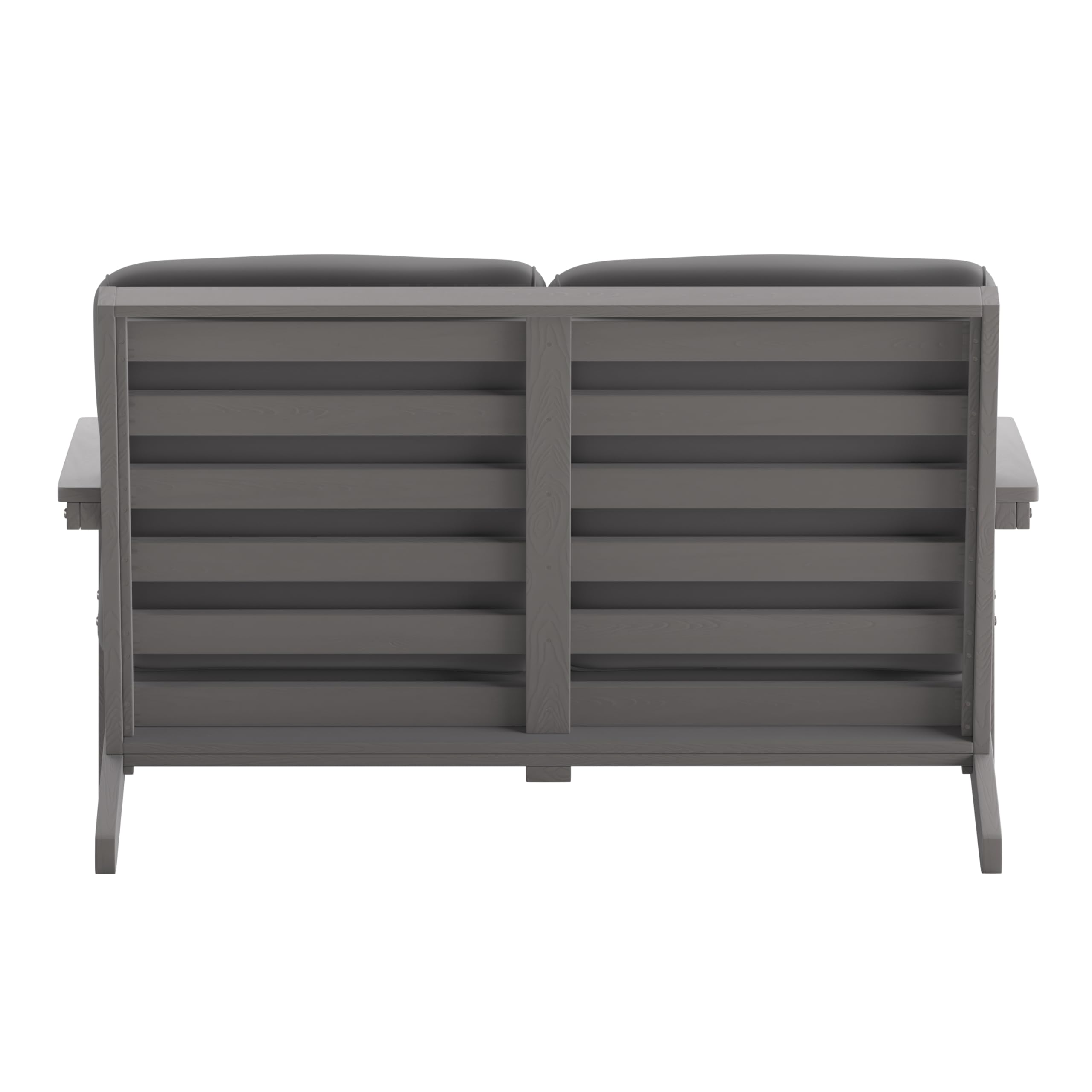 Merrick Lane Riviera Adirondack Style Deep Seat Patio Loveseat with Cushions - Gray Poly Resin Frame - Gray All-Weather Cushions - Indoor/Outdoor