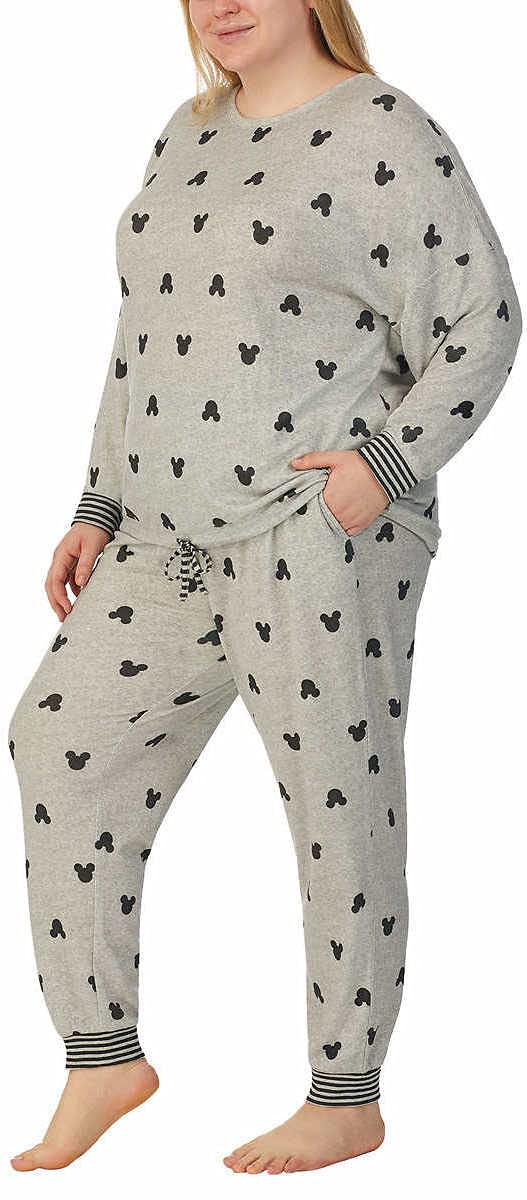 Disney Womens 2 Piece Cozy Pajama Set (Gray Mickey Mouse, Medium)