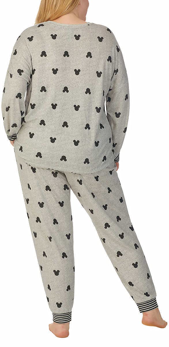 Disney Womens 2 Piece Cozy Pajama Set (Gray Mickey Mouse, Medium)