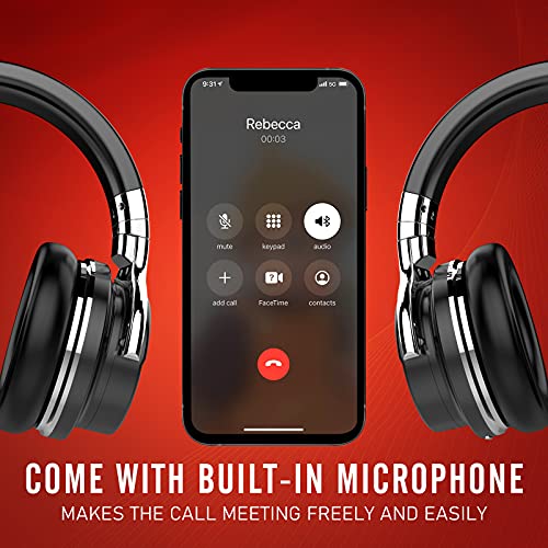 Qisebin E7 Wireless Noise-Canceling Headphones, Over Ear Bluetooth Headphones Compatible with iOS & Android - Built-in Microphone, Long Battery Life Black